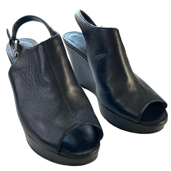 Tahari | Shoes | Tahari Open Toe Wedge Heels Joy Black 75m Leather ...